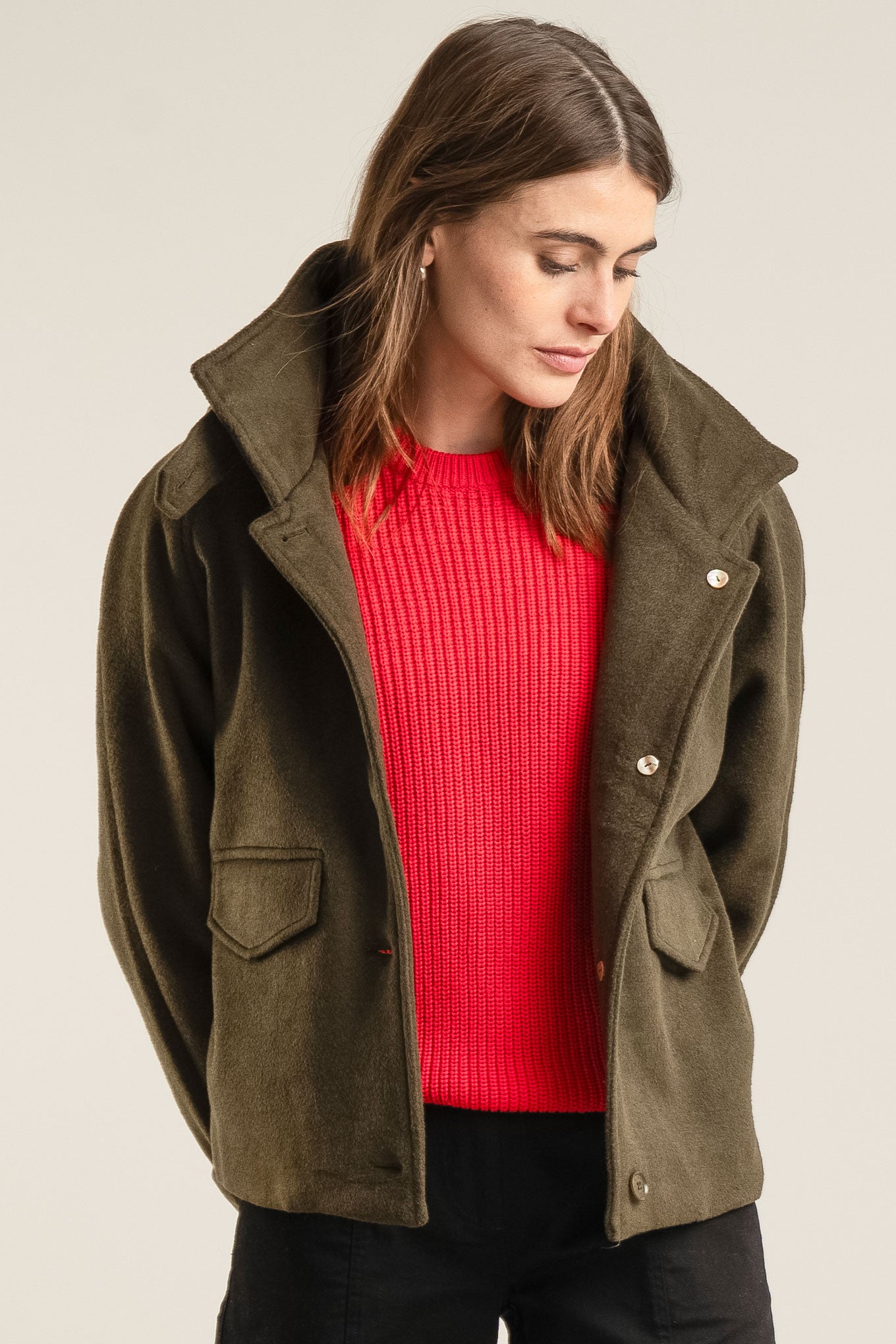 WICKER Recycled Wool Poly Coat - Olive | Eco-Friendly Fashion