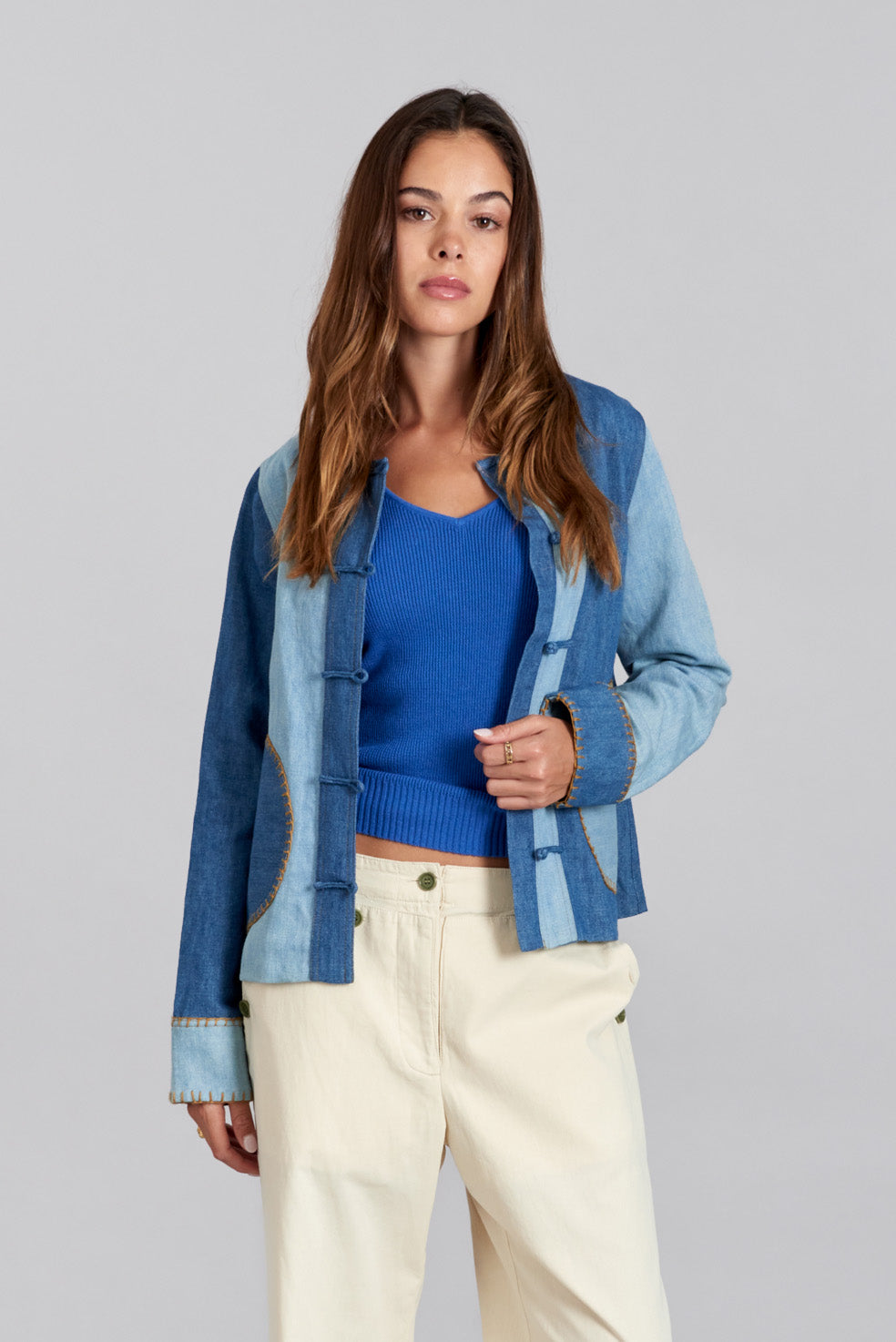 NELLY blue patchwork cotton jacket | Vegan | Sustainable Fashion ...