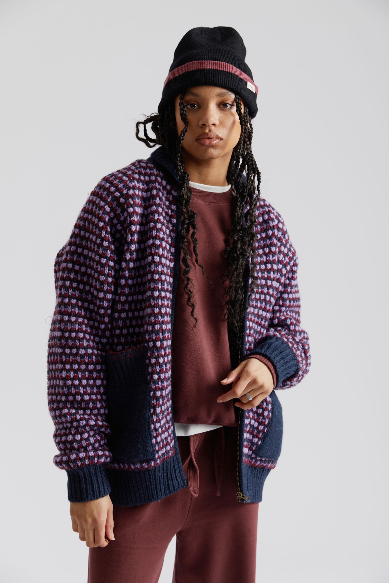 TWIST KNOT - Fleece Lined Hand Knitted Wool Jacket Lavender - Komodo ...